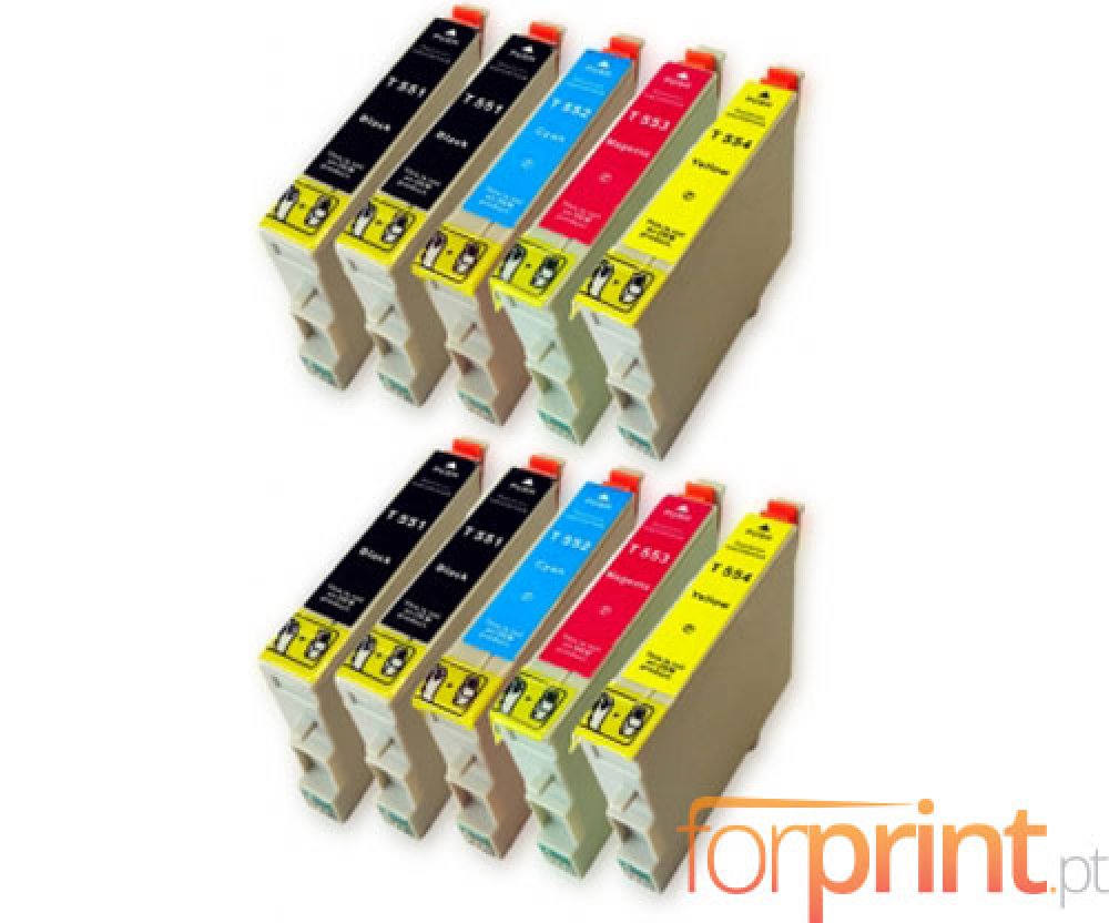 10 Tinteiros Compativeis, Epson T0551-T0554 Preto 17ml + Cor 16ml